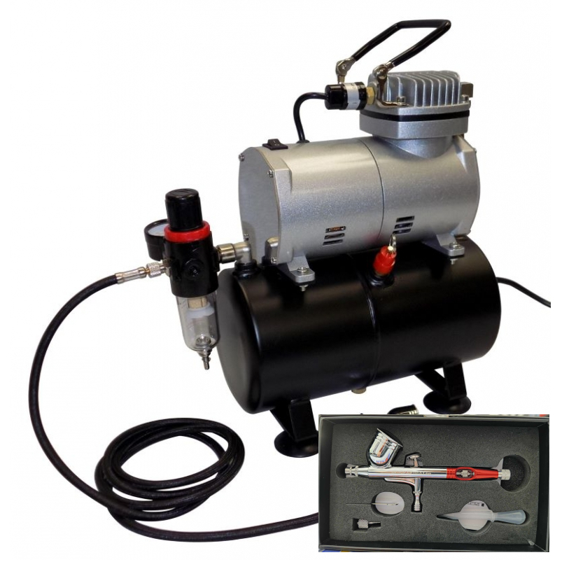 ชุดแอร์บรัช ปั๊มลมสำหรับงานโมเดล Air Brush Compressor แบบมีถังลม ...