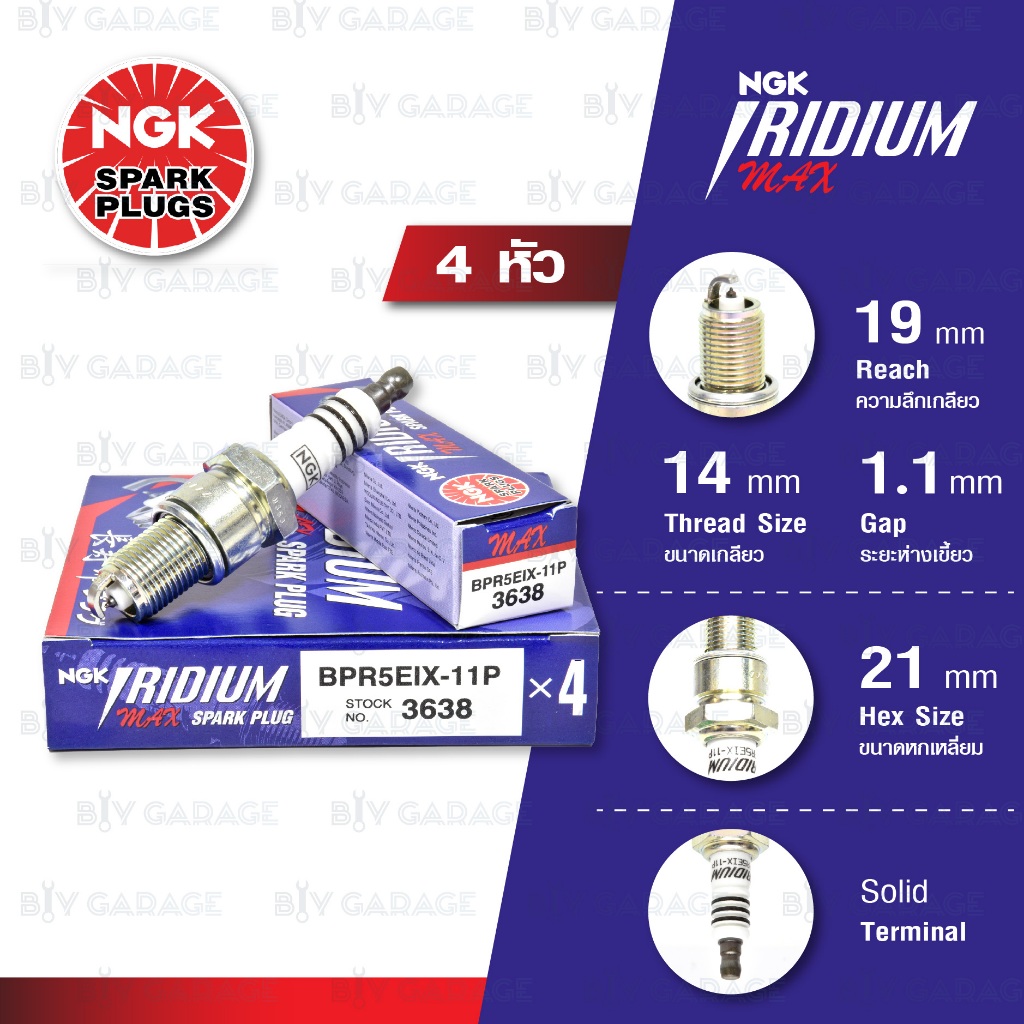 หัวเทียน NGK รุ่น Iridium Max [ BPR5EIX-11P ] ใช้สำหรับ Toyota Hiace '95-'98 [ upgrade BPR5E-11 ...