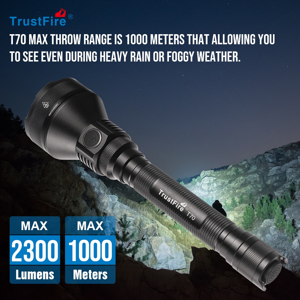 Trustfire T70 Flashlight 18650 2300LM LED TORCH ไฟตั้งแคมป์กลางแจ้งที่มีประสิทธิภาพสูง | Shopee ...