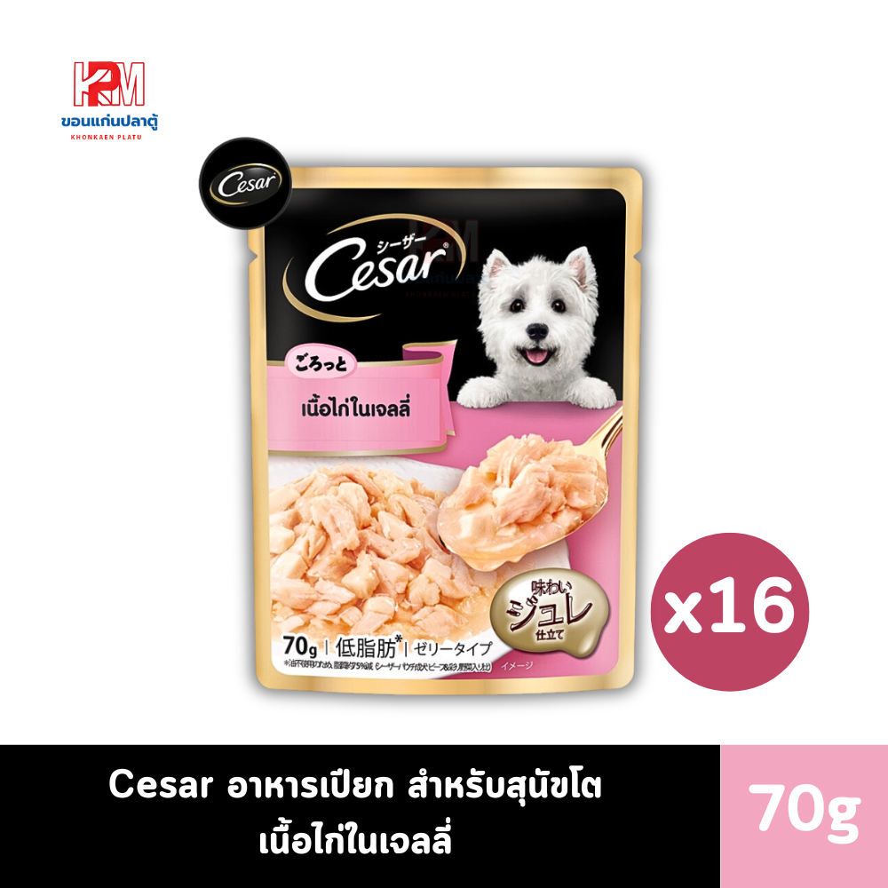 Cesar Pouch อาหารเปียก สำหรับสุนัข รสเนื้อไก่ในเจลลี่ ขนาด 70g.(x16 ซอง ...
