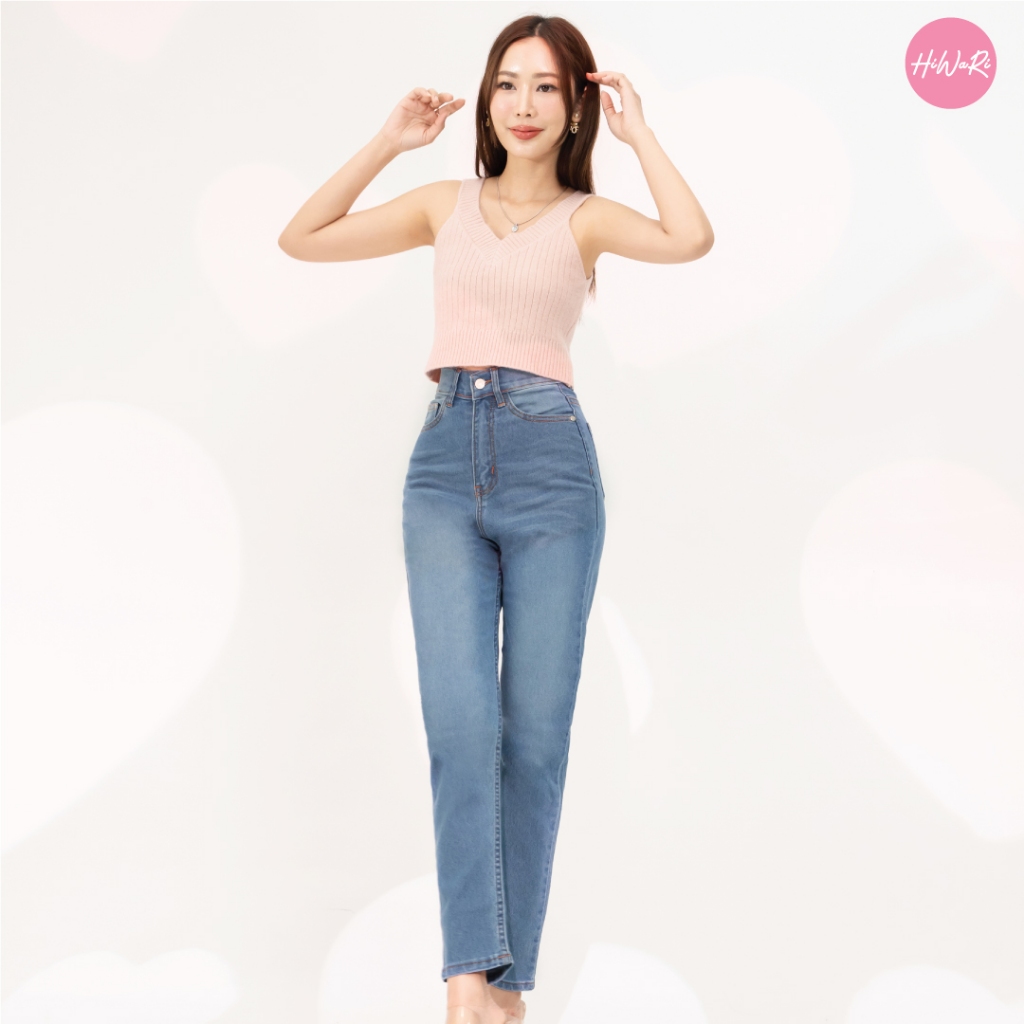 ส่งฟรี HIWARI JEANS รุ่น H8 ทรงบอลลูน ผ้ายืด เอวสูง | Shopee Thailand