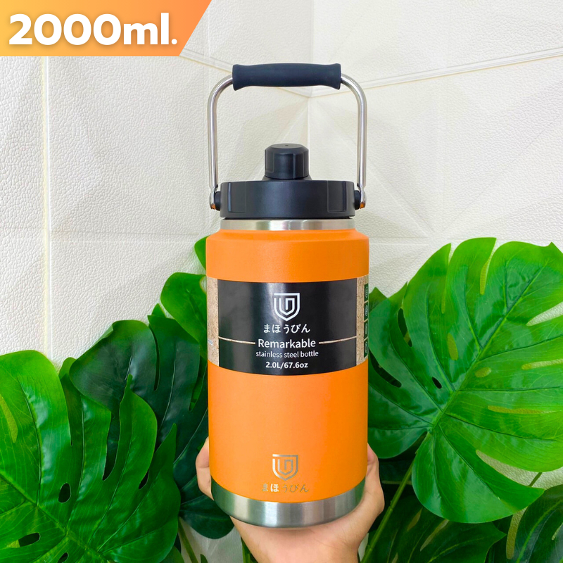 Mahobin กระติกน้ำ กระติกน้ำเก็บความเย็น มีหลอด หูหิ้วในตัว สแตนเลส316 ขนาดใหญ่ความจุ 1500/2000ml ...