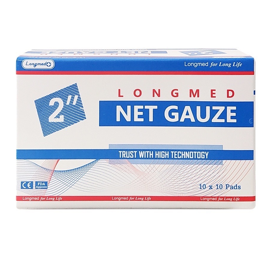 Longmed Net Gauze ลองเมด เนทก๊อซ ผ้าก๊อซฝ้ายทำแผล ขนาด 2x2, 3x3, 4x4 10ซอง/กล่อง (( ยกกล่อง ...
