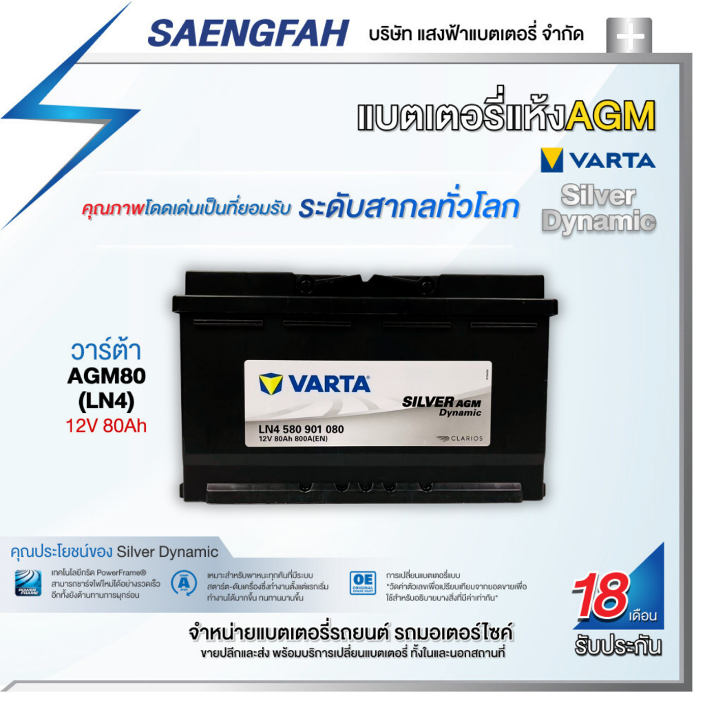 แบตเตอรี่สำหรับรถยนต์ Varta รุ่น AGM80 (LN4) ขนาด 80 แอมป์ แบตเตอรี่แห้ง(made in Asia) | Shopee ...