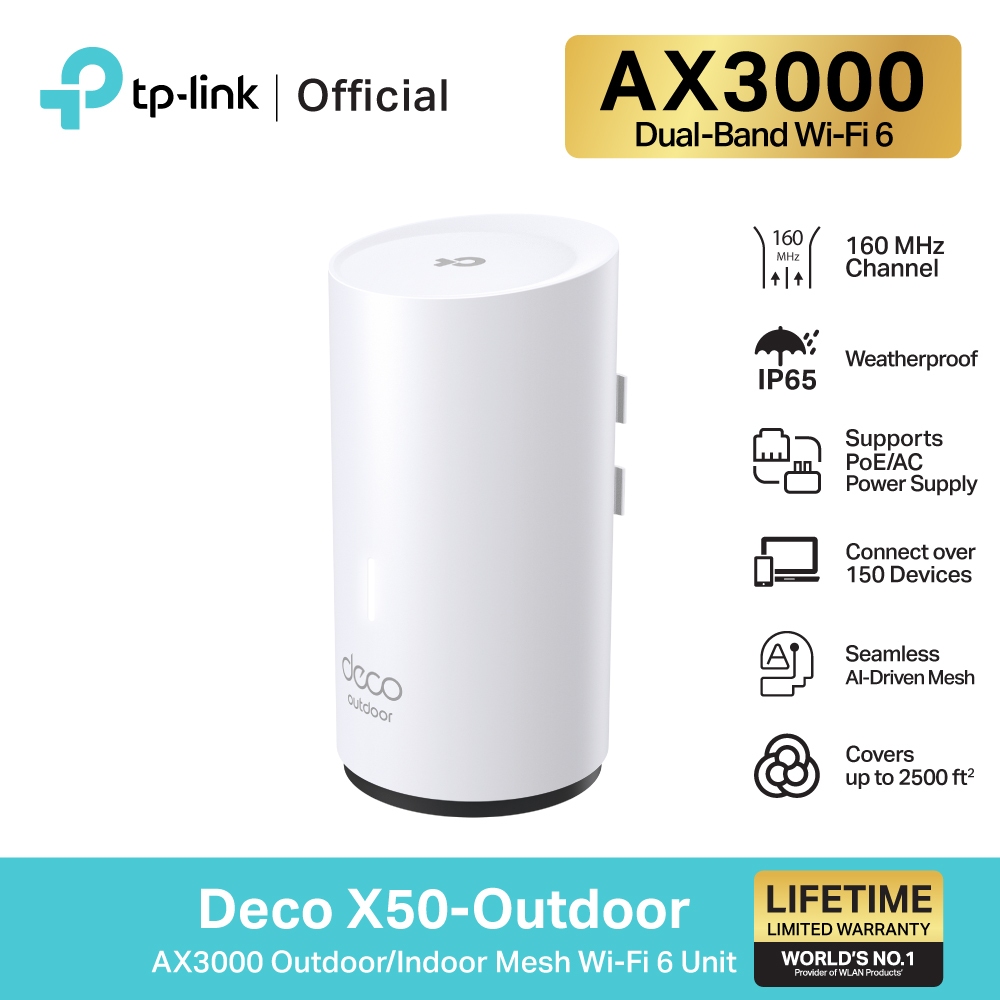 TP-Link Deco X50-Outdoor AX3000 เราเตอร์ไวไฟ 6 ใช้งานภายนอก IP65 กันน้ำ ...