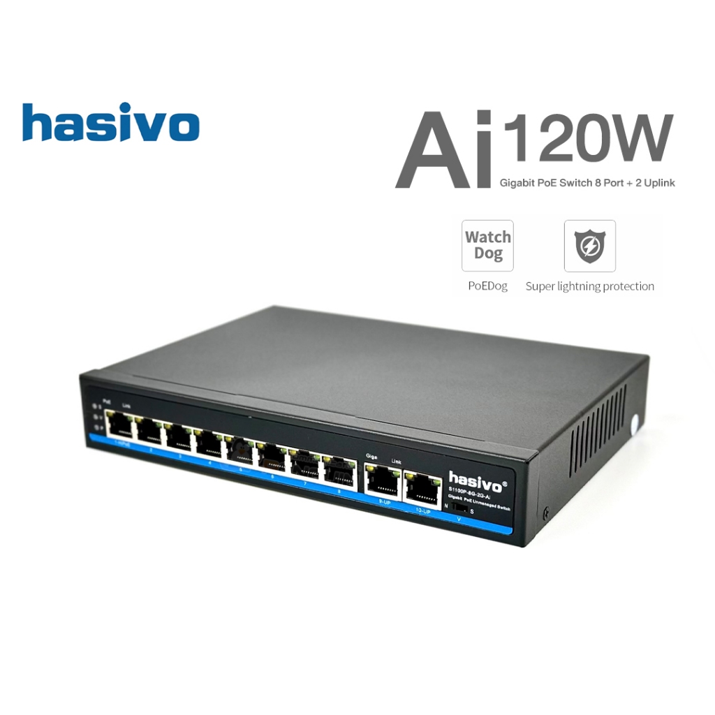 hasivo รุ่น S1100P-8G-2G-Ai | Full Gigabit Ai PoE Switch 8 Port PoE + 2 Gigabit Uplink กำลังไฟ ...