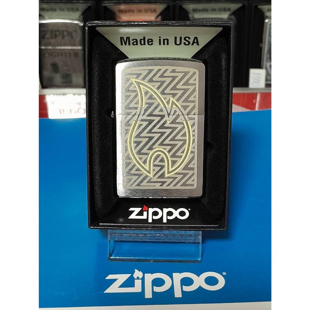 ZIPPO 48789 TREAD FLAME DESIGN สีเงินผิวโครเมี่ยม ลายแบบเลเซอร ของใหม่ ...