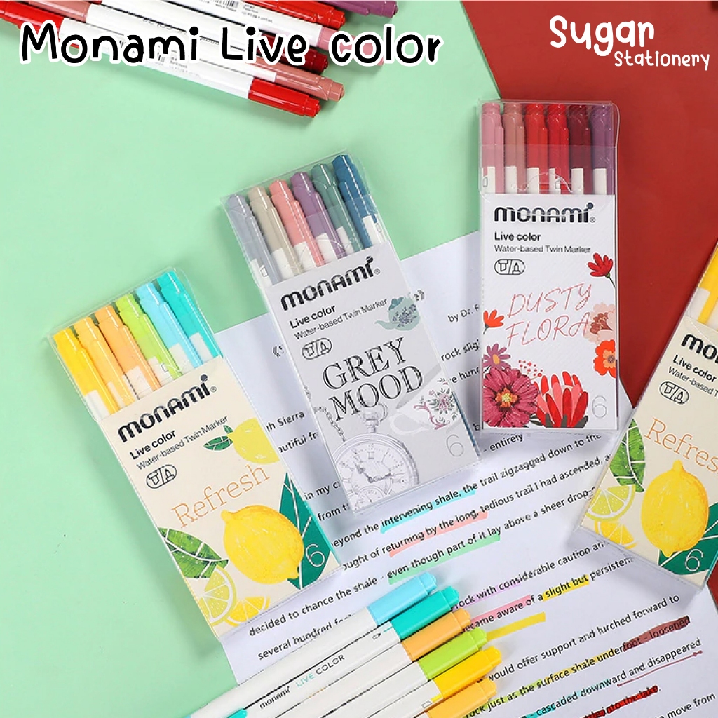 Monami live color . ปากกาสี 2 หัว เซต 6 สี 3 อารมณ์ | Shopee Thailand