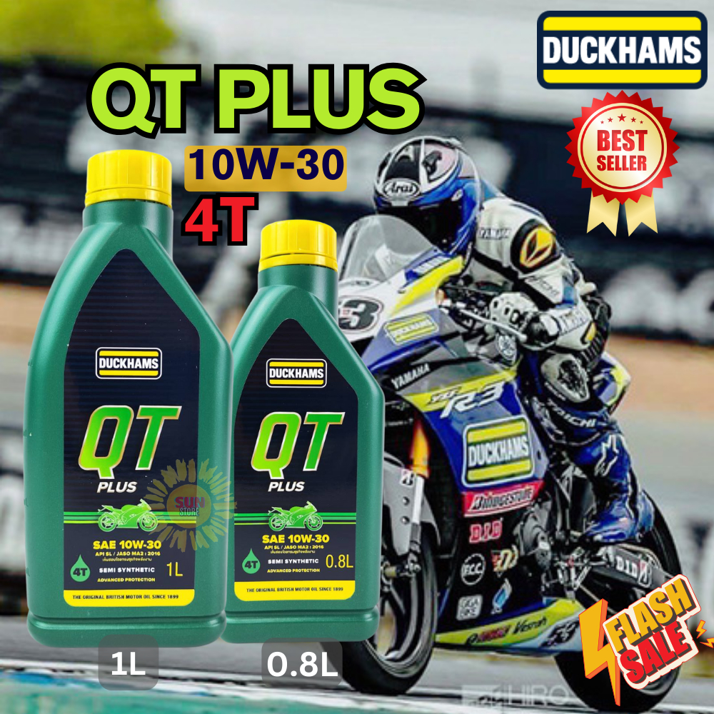 น้ำมันเครื่อง Duckhams QT PLUS 10W-30 4T Semi Synthetic สำหรับรถจักรยานยนต์ 4 จังหวะ ขนาด 0.8 ...