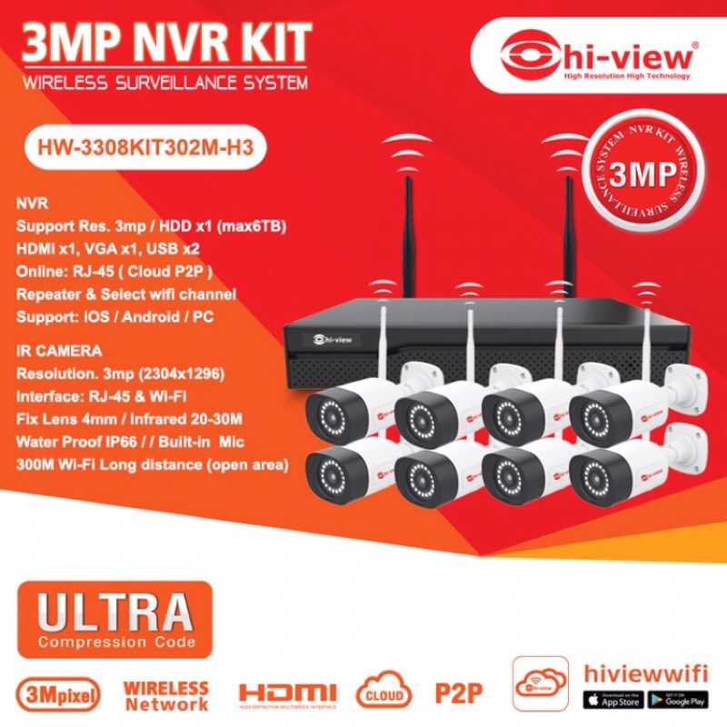 ชุดกล้องวงจรปิดไร้สาย Hi-View รุ่น HW-3308KIT302M-H3 ความละเอียด 3 ล้าน ...