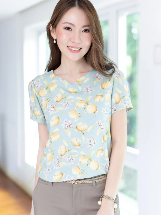 Narinari : MT0206 Folded Sleeve Linen Blouse | Shopee Thailand