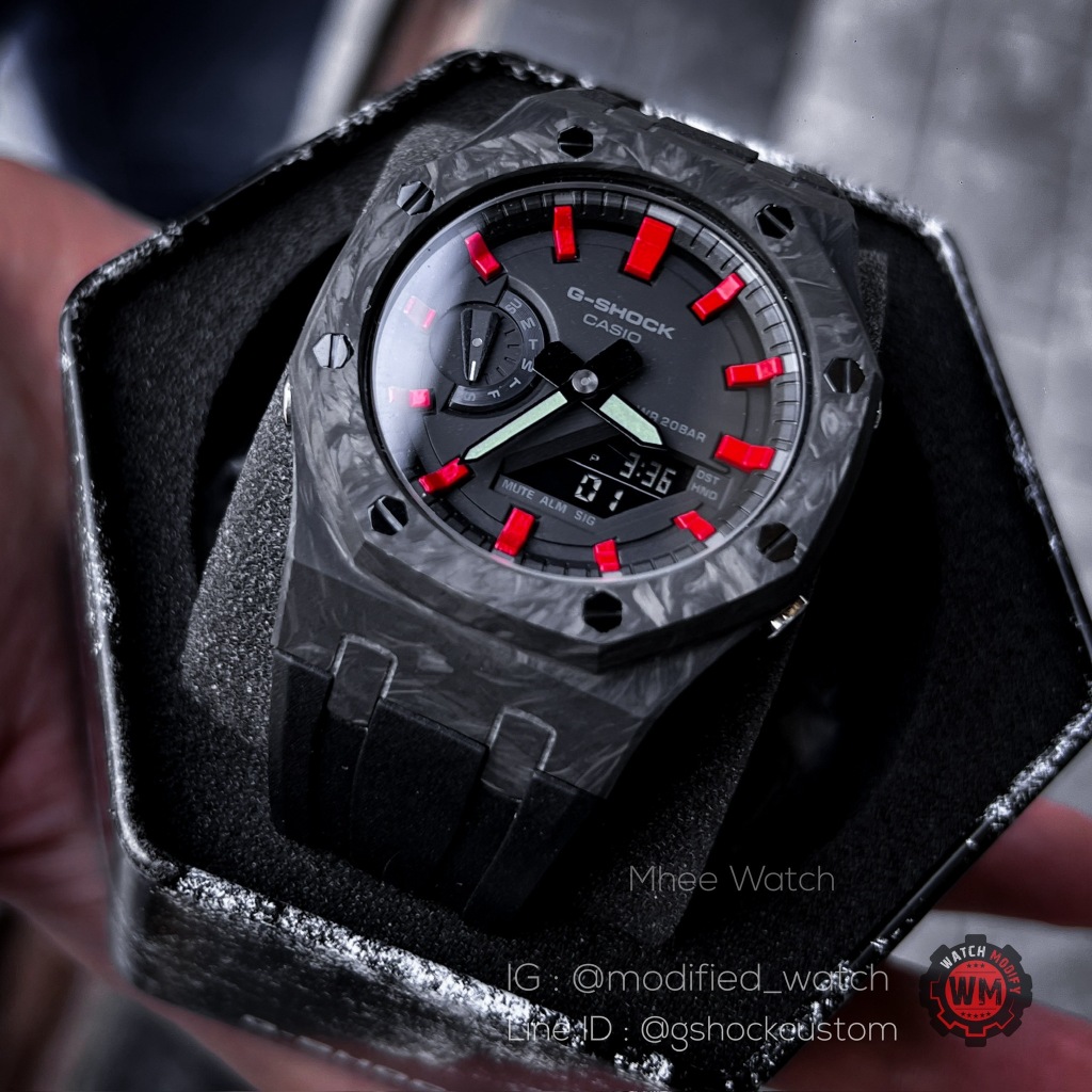 G-Shock Casioak Red Dial with new Carbon fiber bezel and Black rubber ...