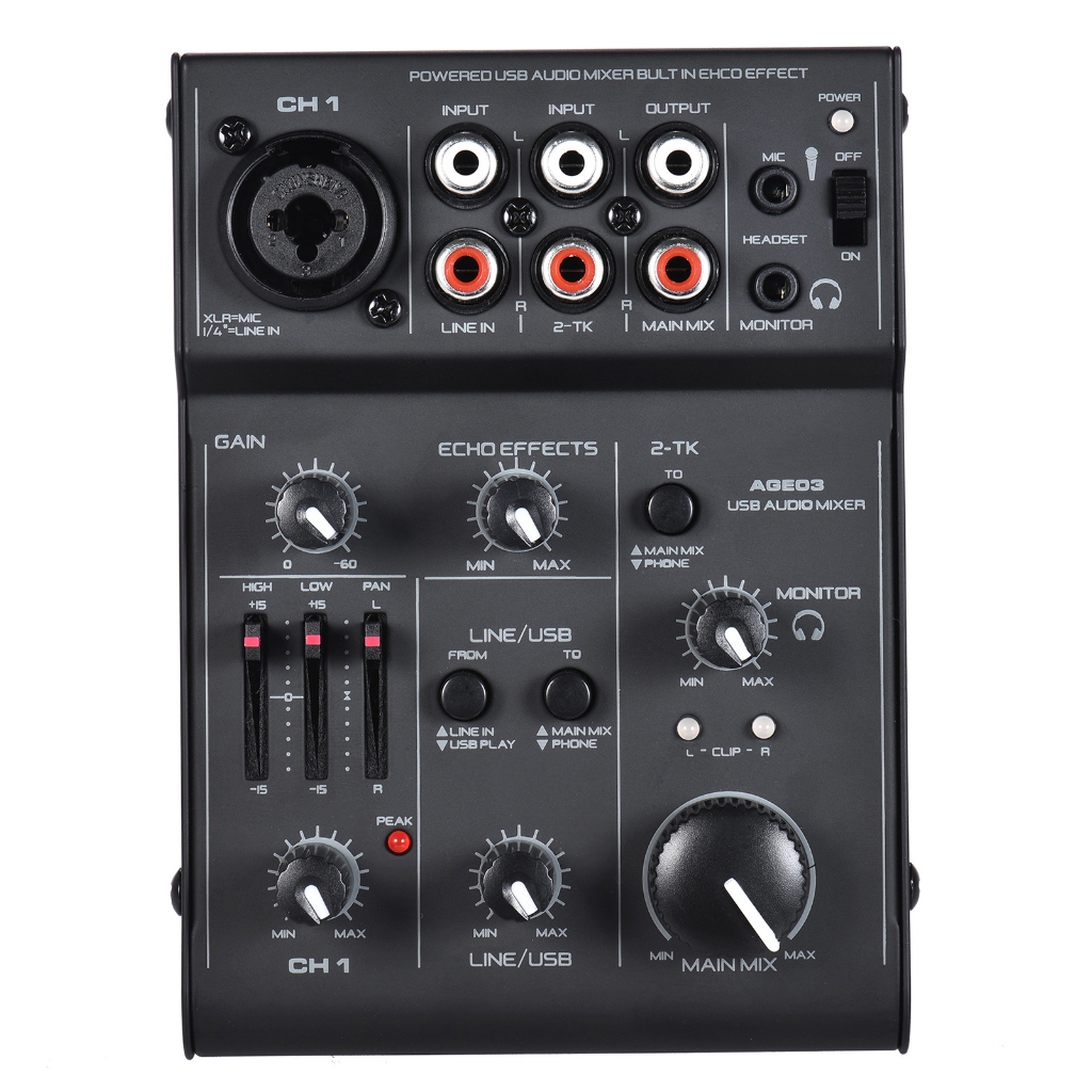 AGE03 5-Channel Mini Mic-Line Mixing Console Mixer with USB Audio ...