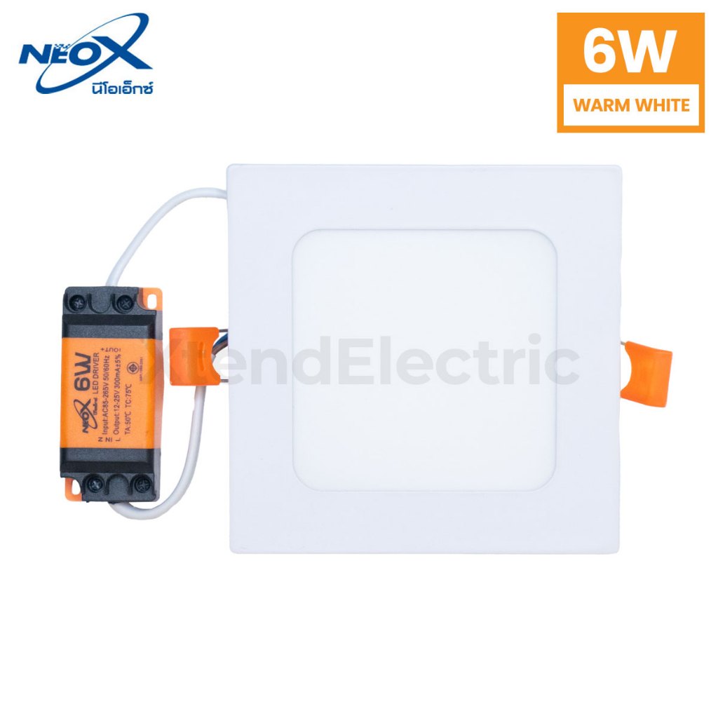 Neox LED Down Light Slim Square 4″ 6 Watt Warm White นีโอเอ็กซ์ โคมดาวน์ไลท์ ทรงเหลี่ยม 4 นิ้ว 6 ...