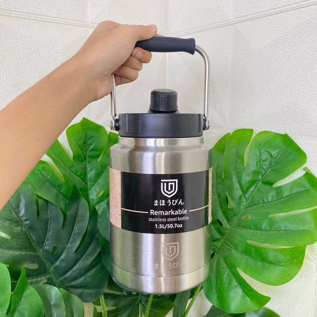 Mahobin กระติกน้ำ กระติกน้ำเก็บความเย็น มีหลอด หูหิ้วในตัว สแตนเลส316 ขนาดใหญ่ความจุ 1500/2000ml ...