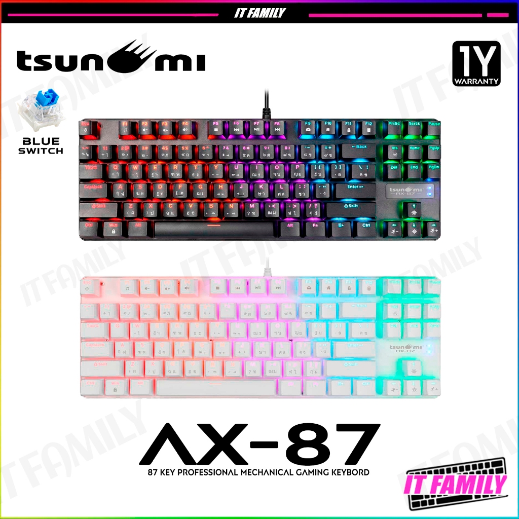 คีย์บอร์ดเกมมิ่งTsunami AX-87 TKL 80% Mini RGB Mechanical Gaming ...