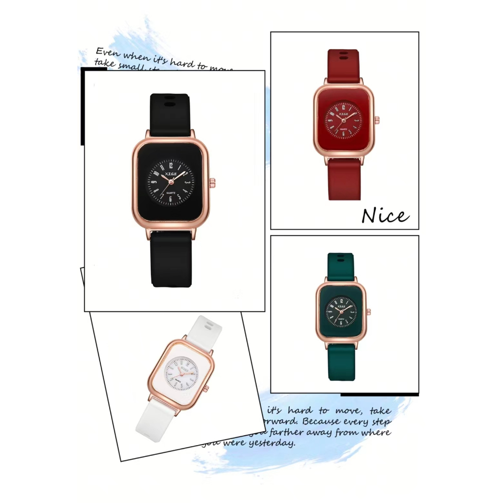 นาฬิกาข้อมือ นาฬิกาสุภาพสตรี ดูแบบสวย หรู หน้าปัดเหลี่ยม สายซิลิคอน แบบเข็มชี้ แฟชั่นที่กำลังฮิต ...