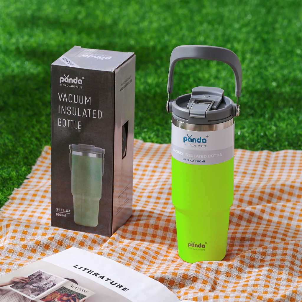 (ของแท้ ) พร้อมส่ง 900ml แก้วเก็บความเย็น Panda แบบใหม่มีที่จับ หูหิ้ว แก้วกาแฟ แก้วสแตนเลส304 ...