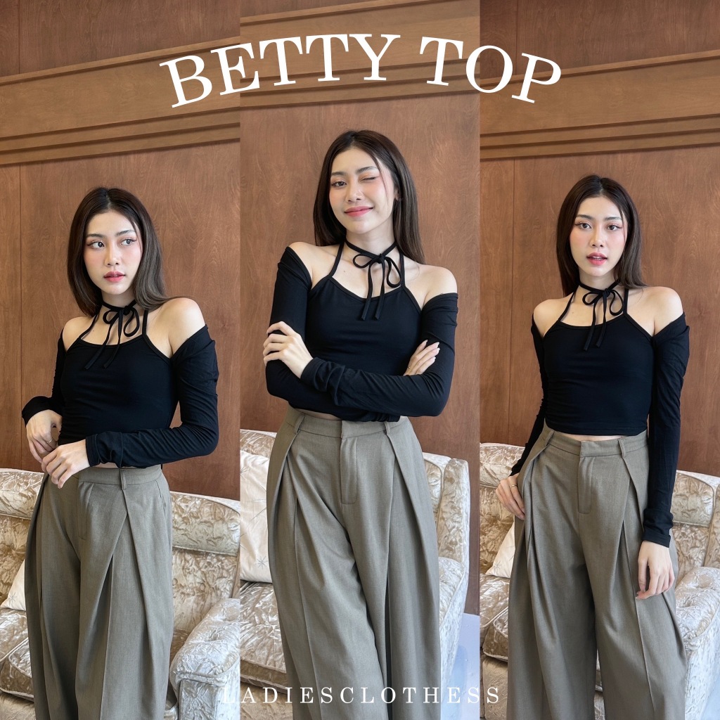 LADIESCLOTHESS #LC303 BETTY TOP เสื้อแขนยาว เสื้อเอวลอย เสื้อเปิดไหล่ | Shopee Thailand