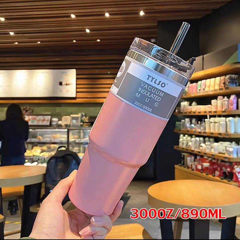 แก้วขอบเงินทรงสูง แก้วน้ำสแตนเลส30oz 890ml. แก้วน้ำเยติ แก้วน้ำ เก็บความเย็นได้ดี สีพื้น แถมฟรี ...