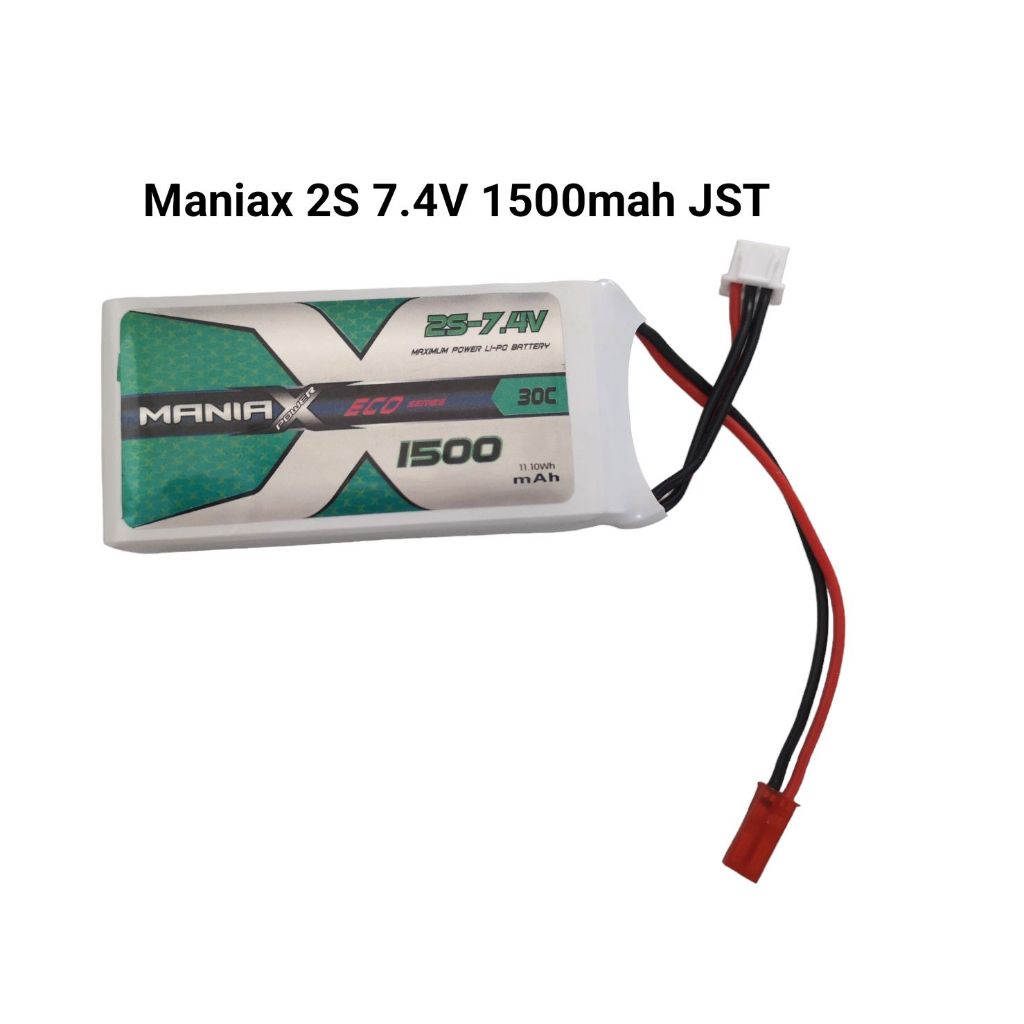 [แบตเตอรี่ 2เซล] ManiaX 7.4V. 1500mAh 30C JST plug Lipo battery pack | Shopee Thailand