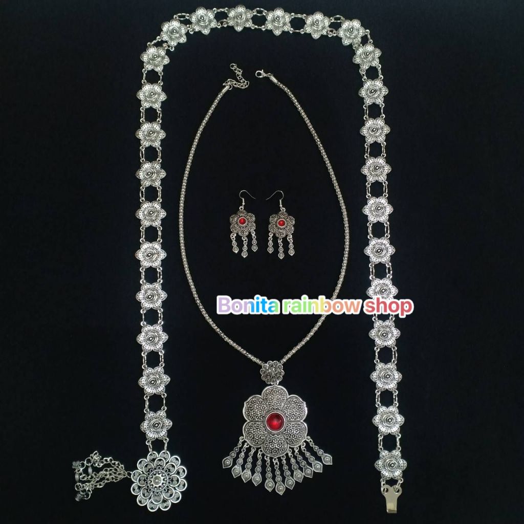 ชุดเซ็ทเครื่องประดับชุดไทย ประดับพลอยแดง มี 3 สีให้เลือก ต่างหูแบบเจาะ รุ่นH0022 | Shopee Thailand