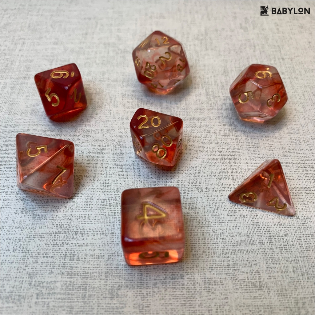 Celestial Flame 7 Dice Set | ลูกเต๋าอะคริลิคสองสี 20 ด้าน สำหรับเกมกระดาน TRPG D4-D20 และ ไพ่ออ ...