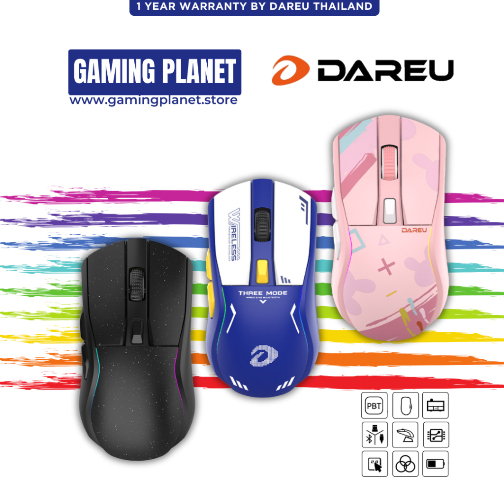 DAREU A950 เม้าส์ไร้สาย Tri-mode 2.4G Wired Bluetooth มีไฟ RGB พร้อมแท่นชาร์จไฟ RGB Charging ...