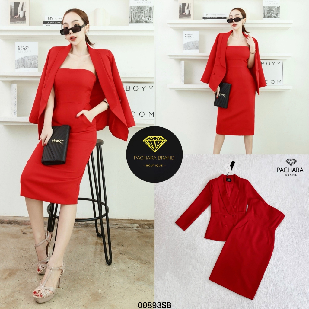 PACHARA เซ็ต 2 ชิ้น เสื้อสูทแขนยาวสีแดงกระดุมหน้า(*สอบถามสต๊อกก่อนกดสั่งน๊า) | Shopee Thailand