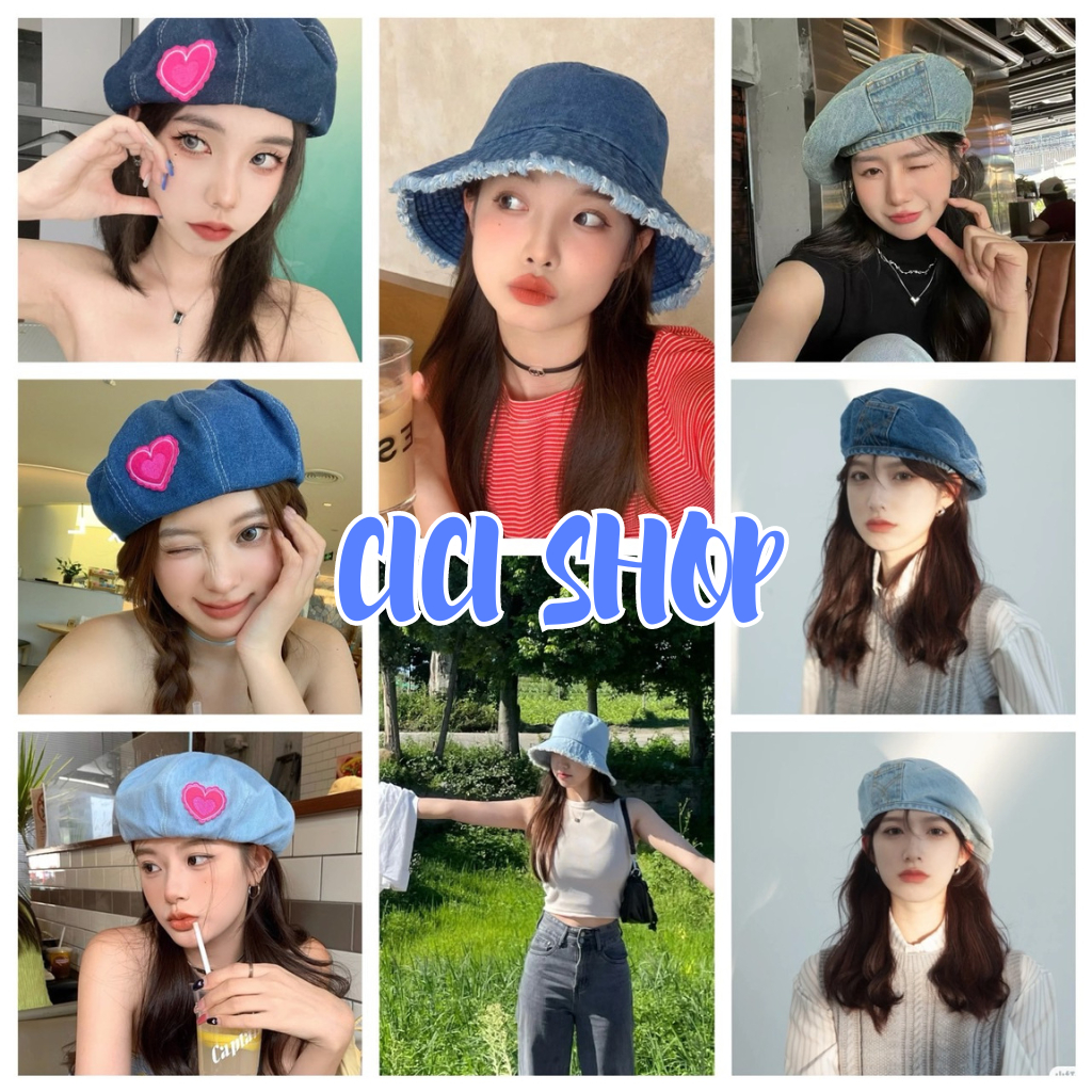 Cicishop(A611/A711/A811) หมวกเบเร่ต์/หมวกบักเก็ต ผ้ายีนส์ ทรงน่ารัก เเมทช์ได้หลายลุค สไตล์ฝรั่ง ...