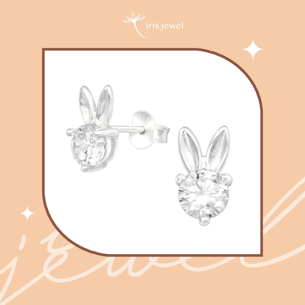 IRIS JEWEL ต่างหูเงินแท้925 ลายกระต่าย ประดับเพชร CZ ( Silver Rabbit ...