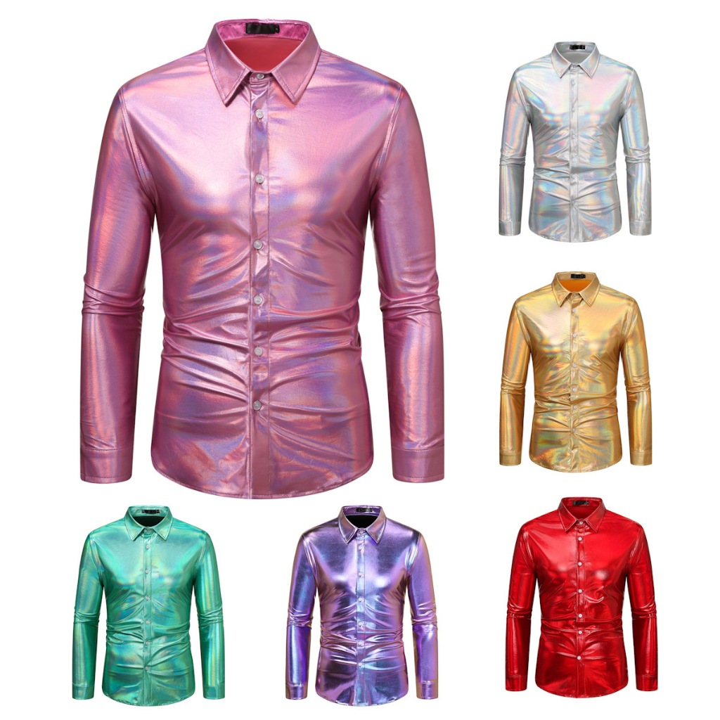 COCO-MAN เสื้อเชิ้ตผู้ชาย มี 4 สี เนื้อผ้ามันวาว เมทาลิก แขนยาว เสื้อ ...