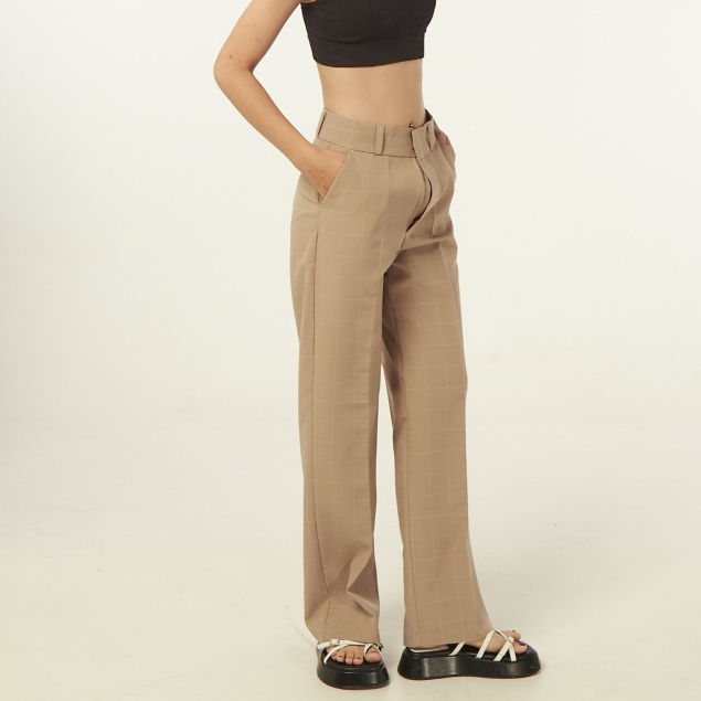 TADUM TROUSERS I S-3XL กางเกงขายาวเอวสูงลายตารางทรงกระบอกใหญ่ | Shopee ...