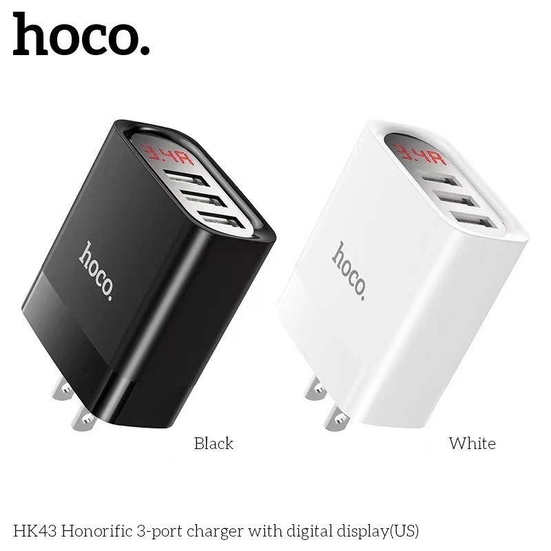 ⚡️ประกัน1ปี⚡️ HOCO HK43 Adapter หัวชาร์จ 3ช่อง USB กระแสไฟ 3.4A MAX ...