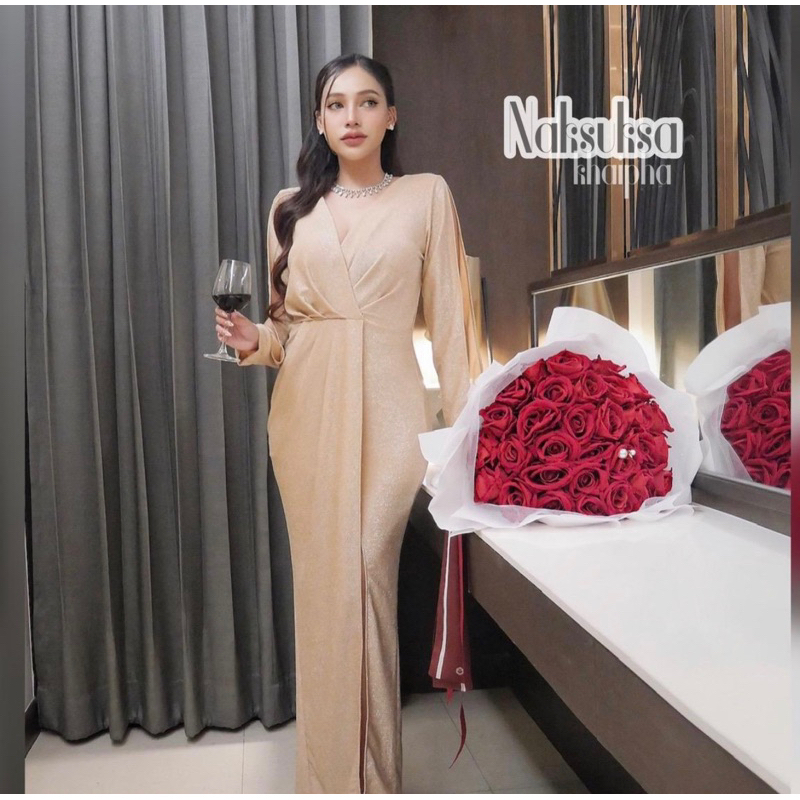 Dress สวยหรู hisoสุดๆ รุ่น Luxury (Vi5039 ผ้ากลิตเตอร์) ใส่ได้ถึง 2XL | Shopee Thailand