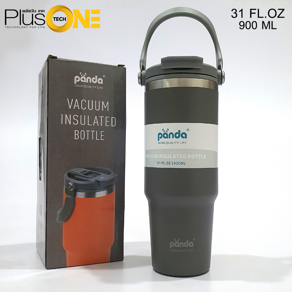 PANDA แก้วเก็บความเย็น แก้วเก็บอุณหภูมิร้อน รุ่นมีหูหิ้วมีหลอด สแตนเลสแท้ 304 ฝา 2 หัว 900ML ...