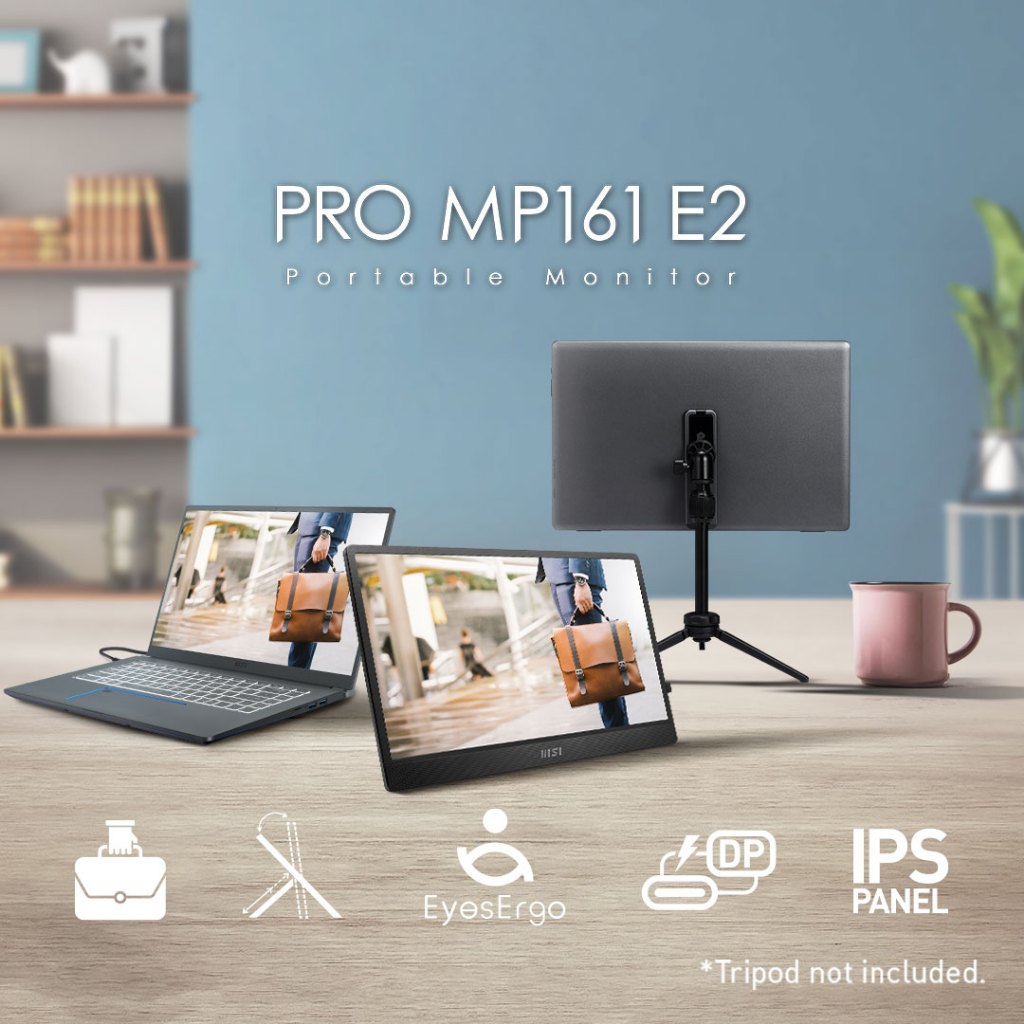 MSI PRO MP161 E2U 15.6" Portable Monitor, Adjustable kickstand, Tripod Hole FHD, 60Hz, IPS, USB ...