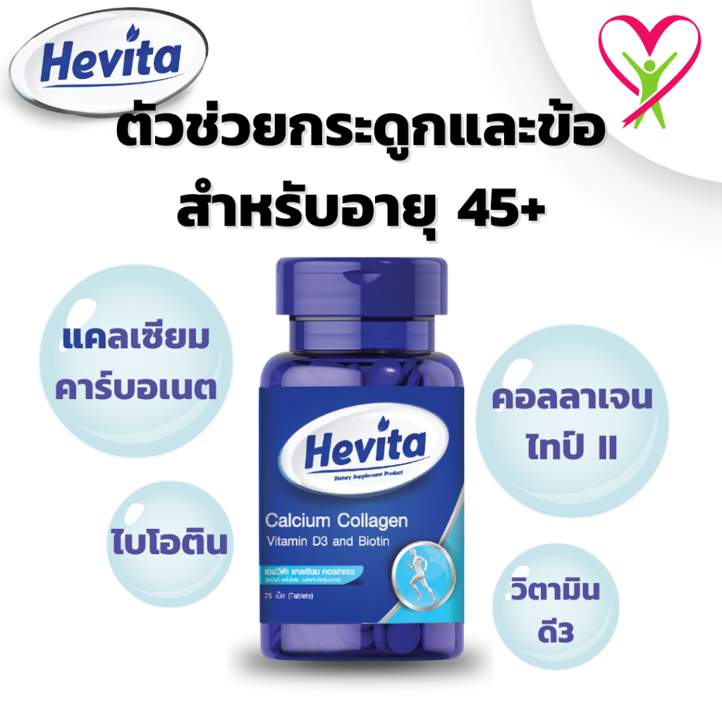 แคลเซียม Hevita อาหารเสริมบำรุงกระดูก Calcium Collagen 75 แคปซูล ...