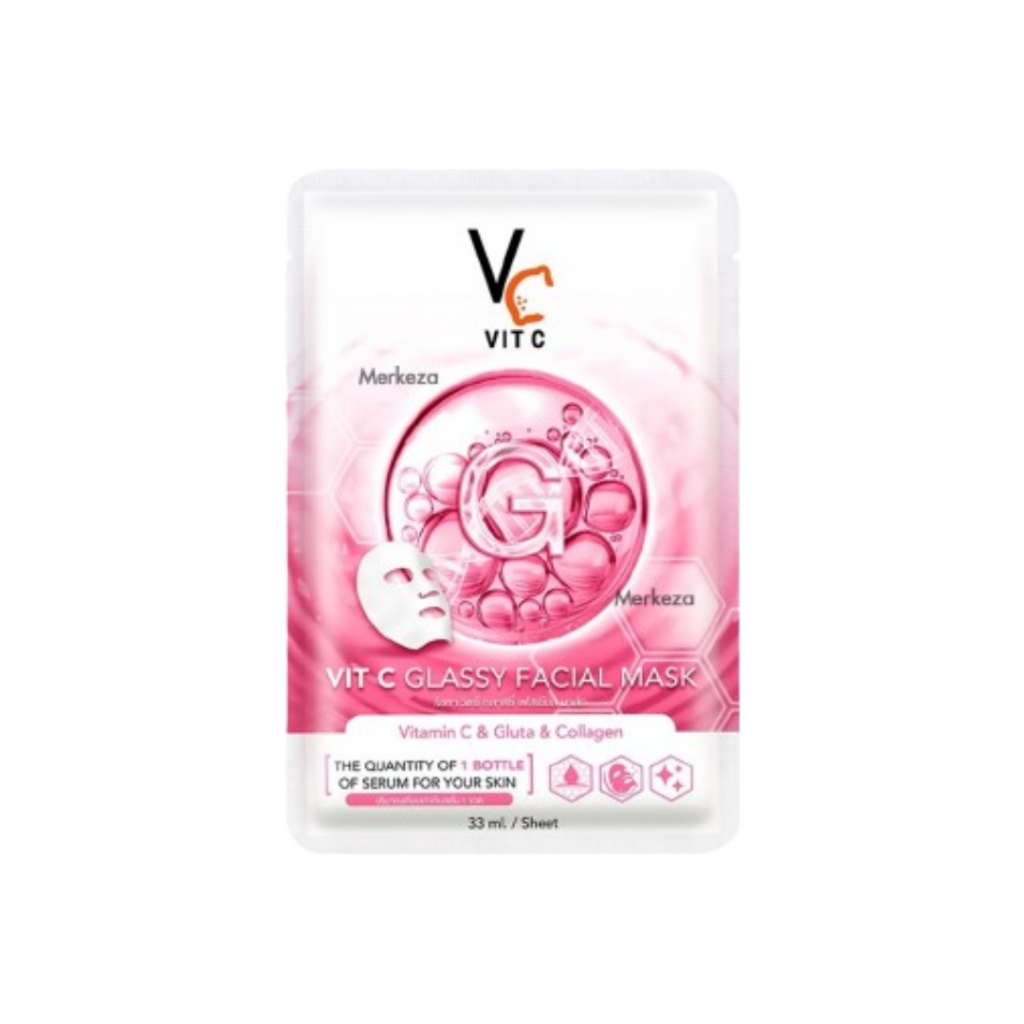 (1แผ่น) Vc VIT C BIO / GLASSY FACIAL MASK รัชชา วิตซี ไบโอ / กลาสซี่ ...