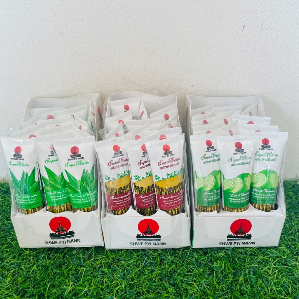 ( ยกโหล 12 ชิ้น ) โฟมล้างหน้า Super White SHWE PYI NANN สูตร มะนาว ทา ...