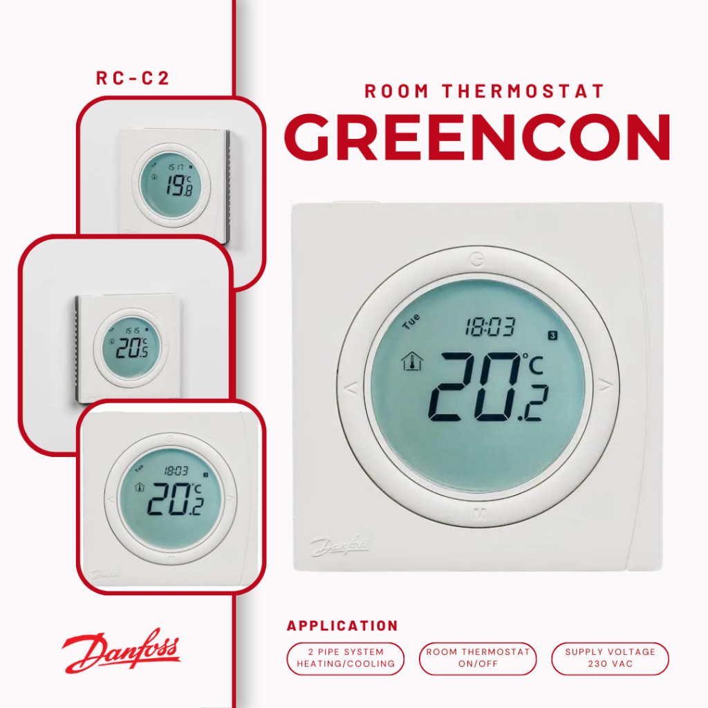 รูมเทอร์โมสตัท รุ่น GreenCon RC-C2, On/Off Room Thermostat, 2 pipe heating/cooling ยี่ห้อ ...