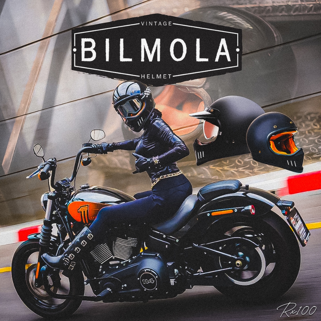 หมวกกันน็อก Bilmola รุ่น RX100 ปี 2021 แว่นในตัว old school , classic ...