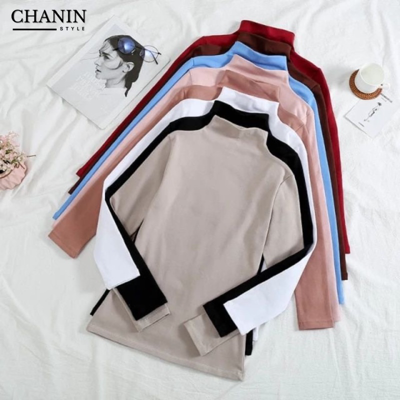 CHANIN.STYLE เสื้อยืดคอเต่าแขนยาว เต็มตัว สีพื้น ผ้าคอทตอน นิ่มใส่สบาย ...