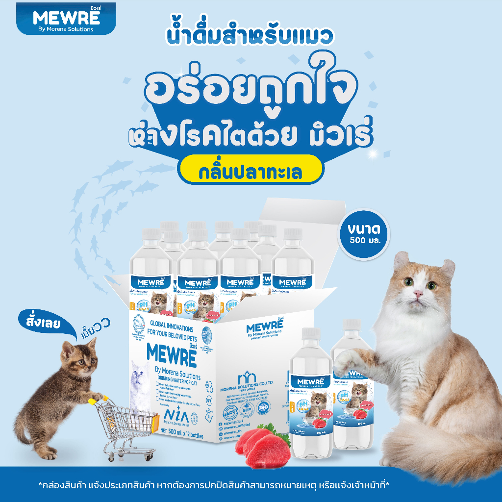 MEWRE มิวเร่ Box Set น้ำดื่มสำหรับเเมวกลิ่นปลาทะเล ขนาด 500 มล. จำนวน 12 ขวด (F500 x 12 ...