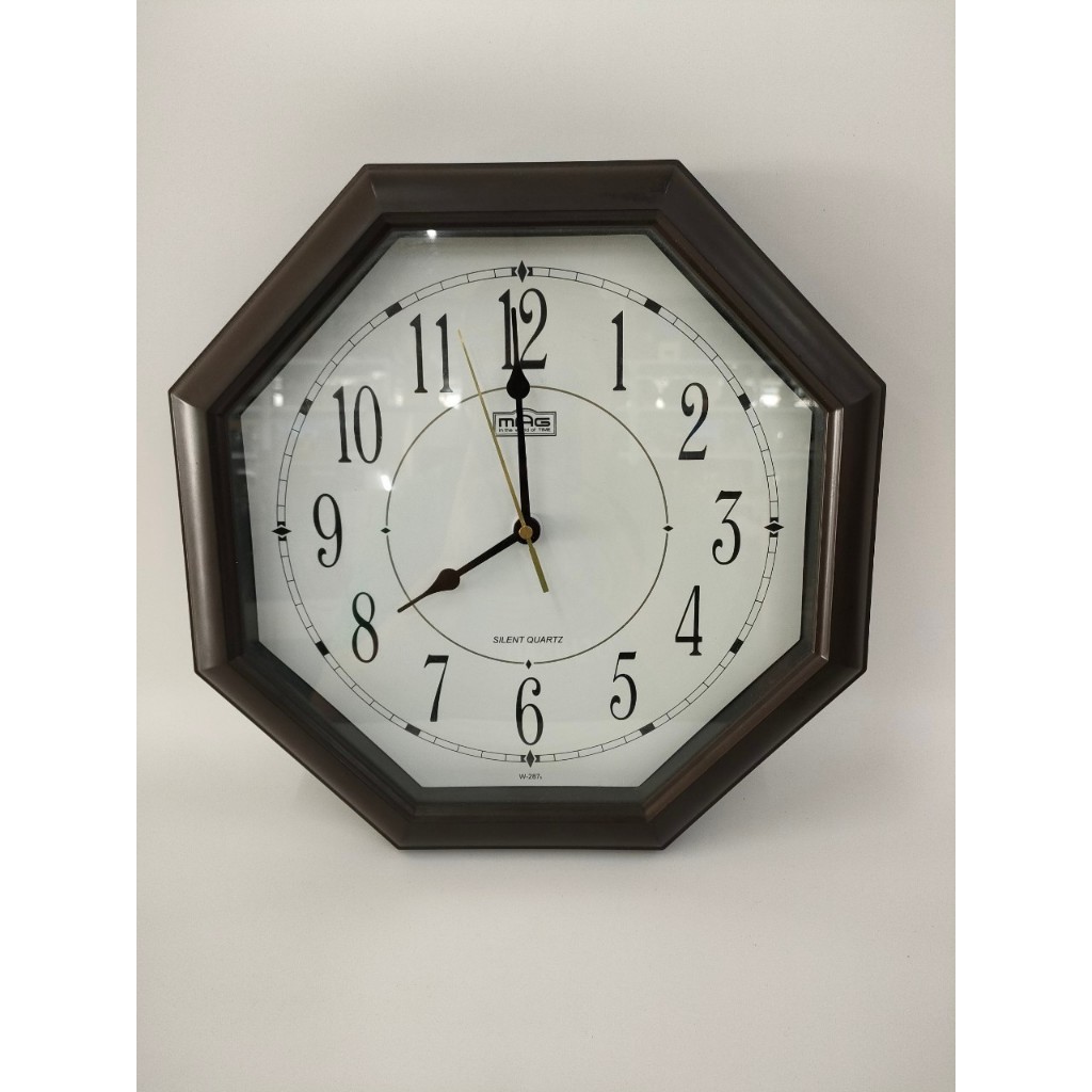 MAG W-287 BR-Z SILENT QUARTZ นาฬิกาแขวนผนัง ทรงแปดเหลี่ยมกรอบพลาสติก หน้าปัดสีขาว เหมาะสำหรับ ...