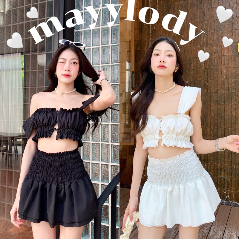 🎀mayylody🎀 Jiw Jiw เสื้อเวียดนาม สายเดี่ยว แต่งกระดุมมุกหน้า + กระโปรง สม็อคชายระบาย ใส่แมทช์คู่ ...