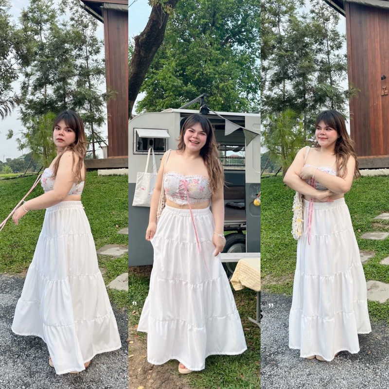 Linn กระโปรงยาวสาวอวบ (ผ้าไหมอิตาลี) กระโปรงสาวอวบ เอว32-46นิ้ว (มีไซซ์) plussize | Shopee Thailand