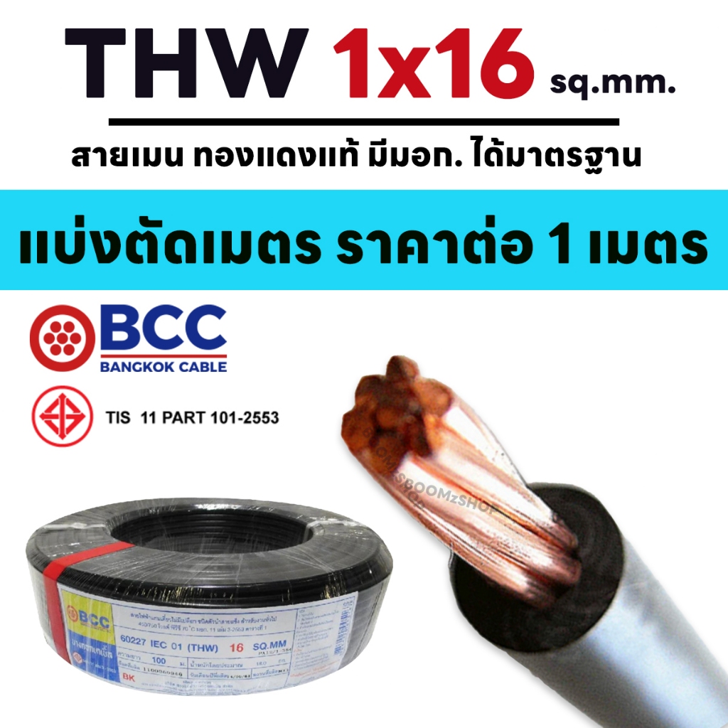 (ตัดเมตร) สายไฟ THW IEC01 BCC 1x16 สีดำ ทองแดงแท้ สายเมน | Shopee Thailand