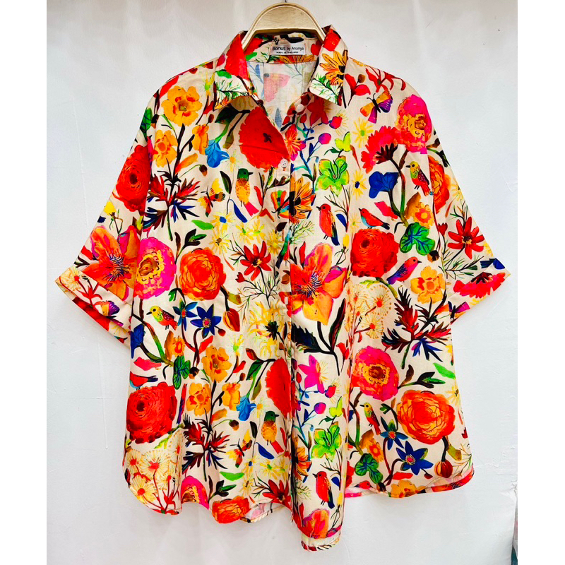 เชิ๊ตลินินอินเดีย 100% พิมพ์ลายดอกสวยๆทรง Oversize สำหรับสาวพลัสไซร้ | Shopee Thailand