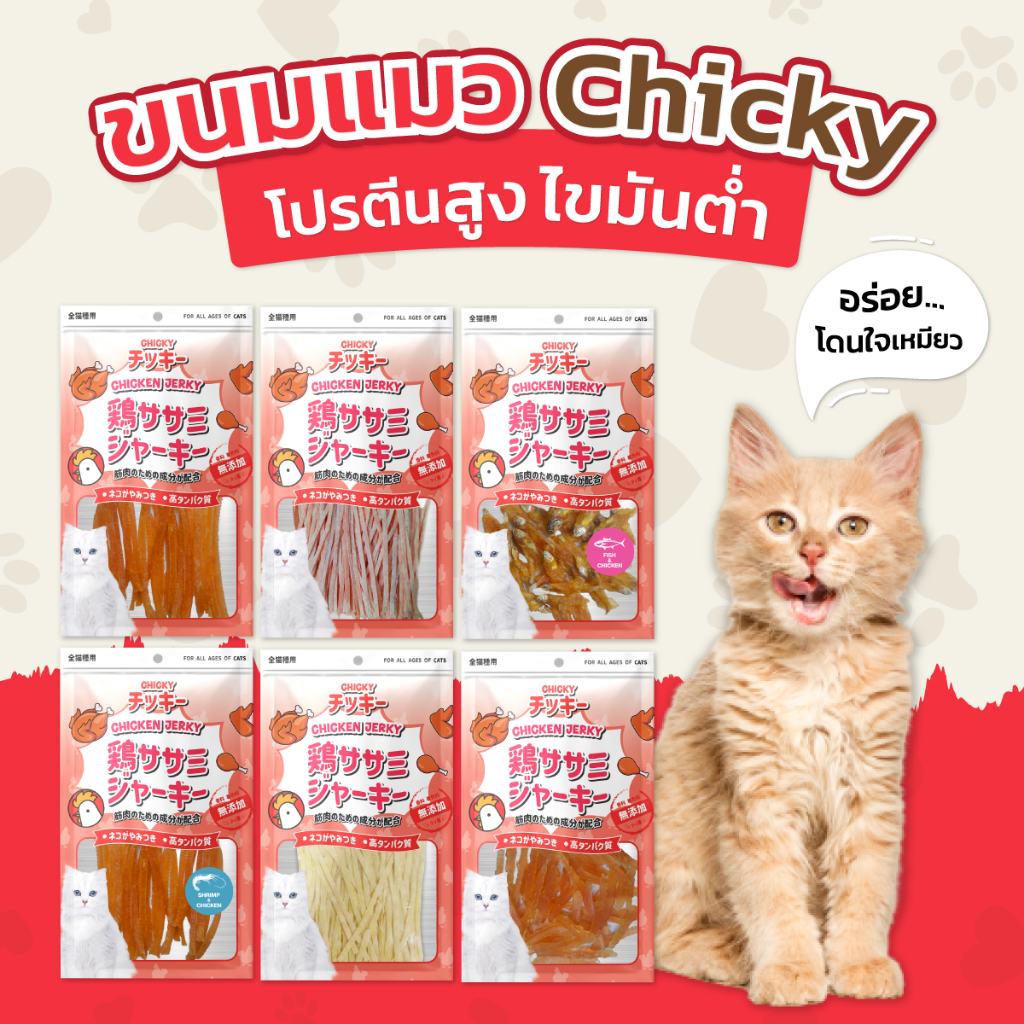 Chicky 30-45 กรัม ขนมแมว อาหารแมว แบบแห้ง อาหารสัตว์ รสไก่ ปลาแท้ กุ้ง ...